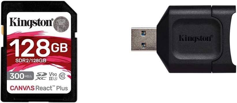 Kingston Canvas React Plus 128GB SD Card | SDXC UHS-II | 300R/260W U3 V90 | Full HD/4K/8K | SDR2 ...
