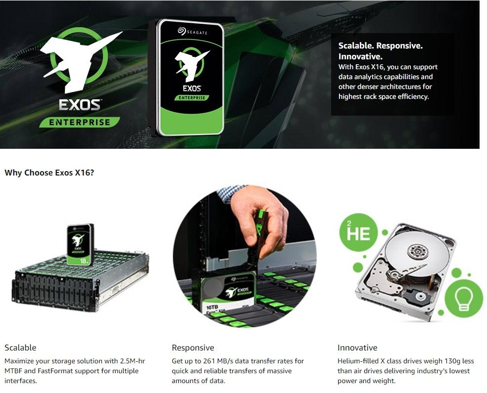 Seagate Exos 16TB Enterprise HDD X16 SATA 6Gb/s 512e/4Kn 7200 RPM 256MB ...