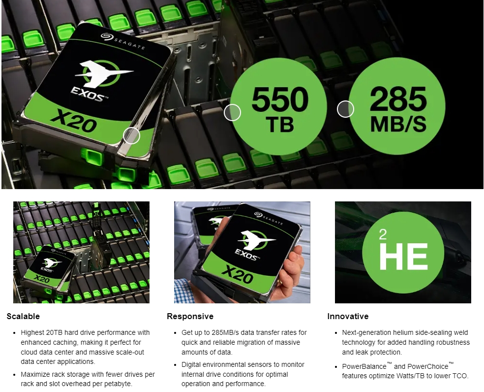 Seagate Exos X20 ST20000NM007D 20TB 7200 RPM 256MB Cache 3.5" Internal ...